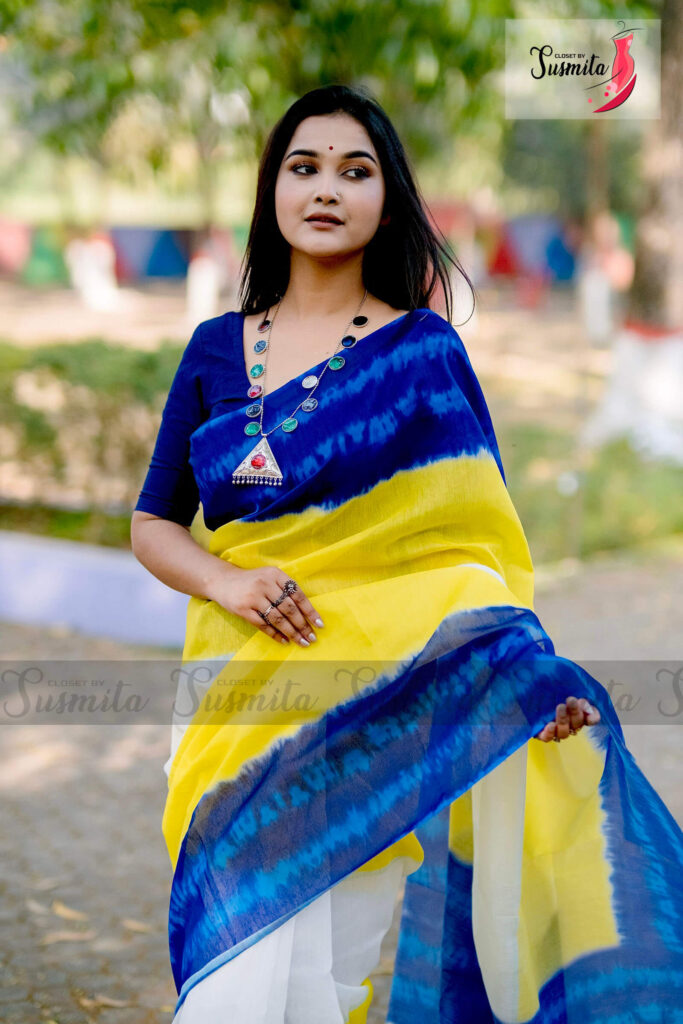 Yellow Blue Saree - Closet By Susmita