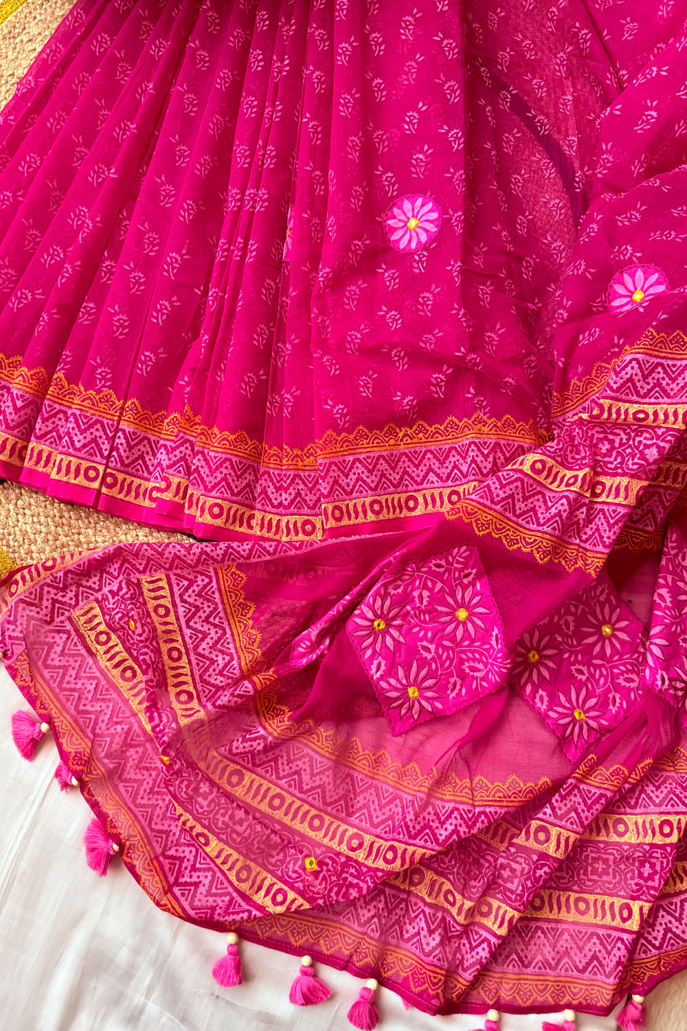 Mohua | Blockprint Embroidery Saree - Closet By Susmita