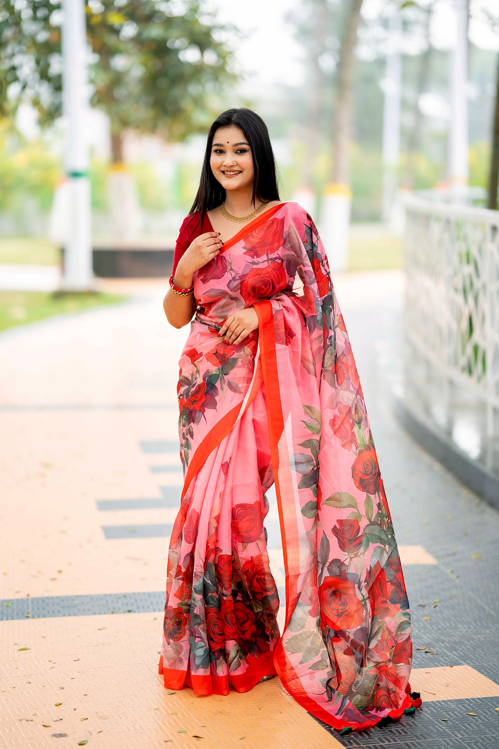 Rose | Tangail Silk Saree - Closet By Susmita